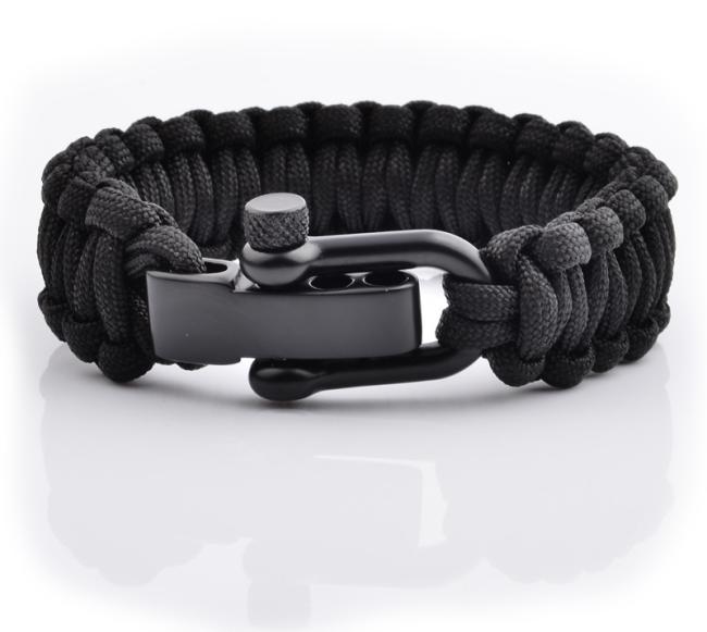 Handmade Adjustable Nylon Rope Paracord Survival Bracelet with Stainless Shackle