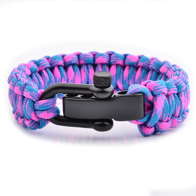 Custom 550 Paracord Survival Bracelet Adjustable Polyester Rope Wristband with D Shackle