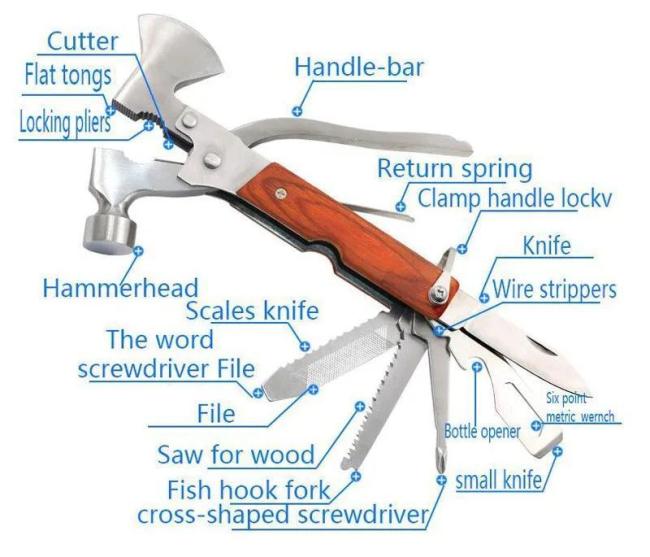 Multifunctional Pocket Camping Hammer Axe Stainless Steel Hand Tool