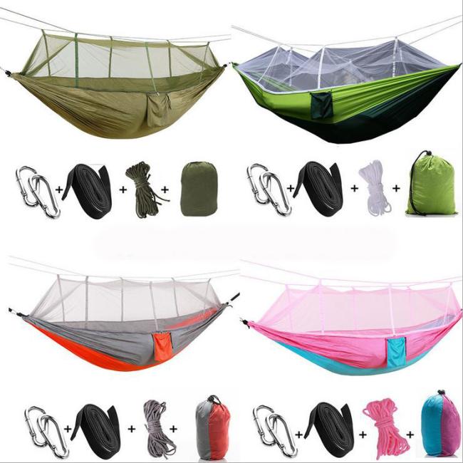 2 Person Portable Outdoor Parachute Nylon Hammock Camping Hammock with Mosquito Net