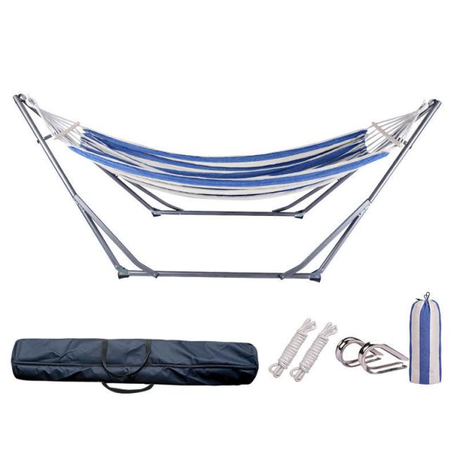 Outdoor Furniture Foldbale Double Hammock Adjustable Portable Cotton Hammock with Stand