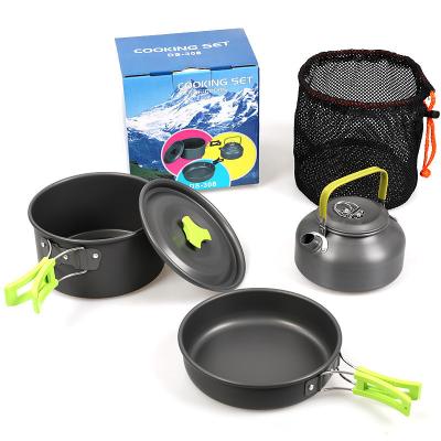China 19x13x19cm Non-Stick Camping Cookware Set Portable Aluminum Mess Kit for Camping Cooking for sale