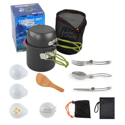 China Conjunto de utensílios de cozinha de alumínio portátil para acampamento para o exterior Conjunto de utensílios de mesa com alça cinza verde à venda