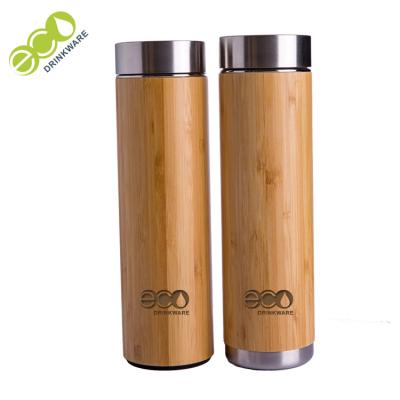 Natural Stainless Steel Bamboo Thermos Flask 17OZ 500ML Height 24 Cm