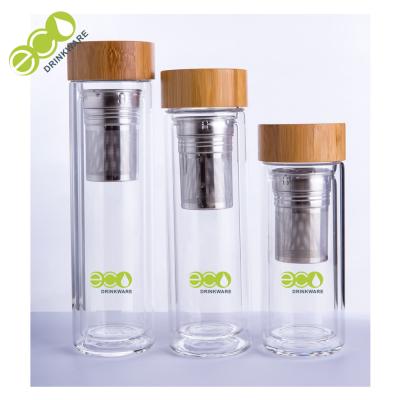 Safety Adults Bamboo Drink Bottle Glass Infuser Water Bottle 350ml