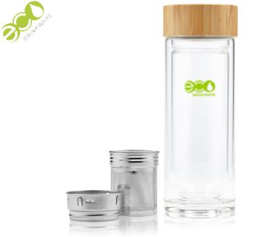 Recycled Reusable Bamboo Drink Bottle / Juice Double Glass Tea Tumbler