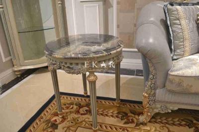 China Wooden frame coffee table and end table white marble top small sofa table for sale