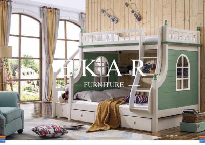 China Double bed with guardrail Double-deck Green Children Bed for sale
