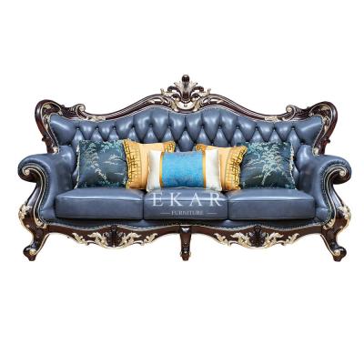 China Wooden Set Leather Luxury Couch Living Room Sofa à venda