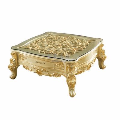 China Wooden Gold Carved Luxury Glass Coffee Table à venda