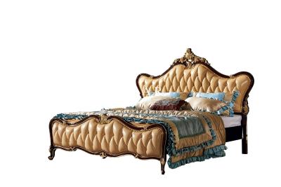 China Solid Wood King Size Royal Wooden Design Leather Bed for sale