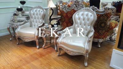 China Solid Wood White Royal Leather Elegant Antique Wooden Arm Chair for sale