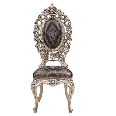China Antique Baroque Solid Wood Carved Fabric Upholstery Retro Dining Chair for sale