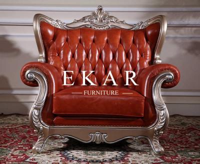 China Luxury Carved Sofa Set Antique Style Red Chesterfield Sofa Leather  LS-A806T à venda
