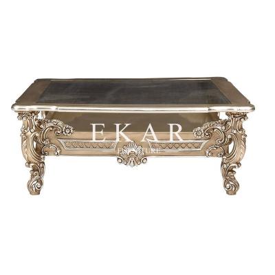 China Living Room Wooden Carved Square Gold Luxury Antique Wood Coffee Table LS-A101J à venda