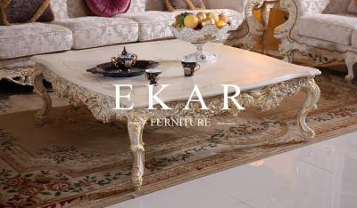 China Wooden Carved Antique White Solid Wood Vintage Luxury Coffee Table LS-F104J à venda