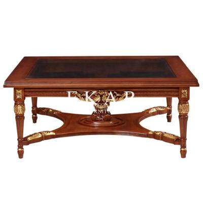 China Retro Square Antique Luxury Carved Glass And Wood Coffee Table LS-A105J à venda