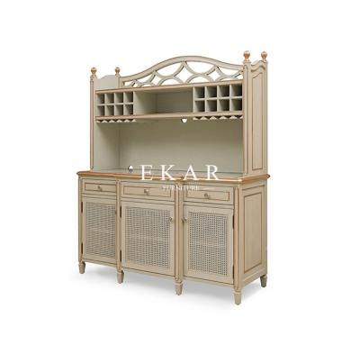 China Gray Antique Design Dining Room Sideboard Carved Wooden Cupboard for sale