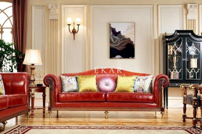 China 6 Seater Royal Classic Wooden Frame Living Room Red Leather Sofa Set à venda