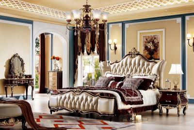 China Luxury Antique European Style Leather Design Carving King Size Bed for sale