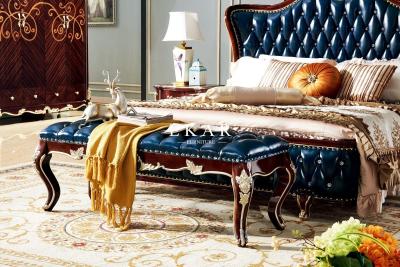 China Antique Wooden Design Upholstered Leather Chesterfield Headboard King Size Bed for sale