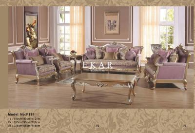 China Carved Luxury Living Room Purple Fabric European Royal Style Sofa à venda