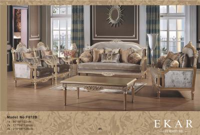 China Antique Gray Velvet Fabric With Wood Carving Living Room Sofa Set Furniture à venda