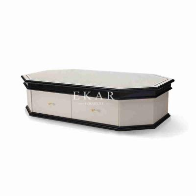 China Black And White Octagon Shaped Marble Top Wooden Coffee Table for sale