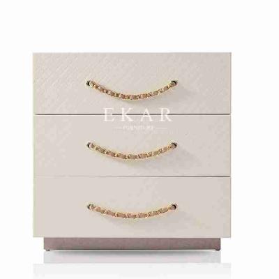 China Deluxe Bedside Table Fashion 3 Drawer Bedside Nightstand  W005B11 for sale