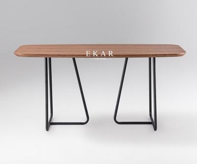China Modern Simple Metal Frame Rectangle Wood Dining Table for sale
