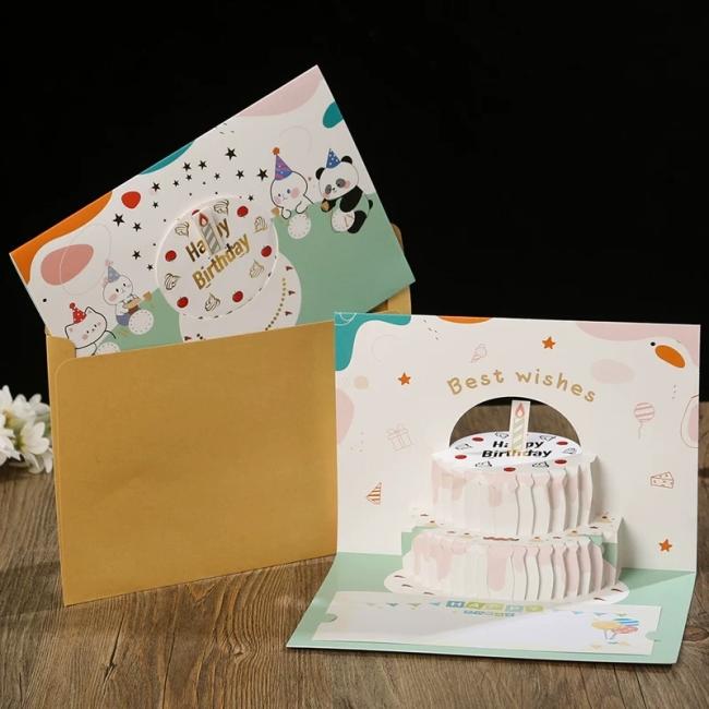 Cartoon theme pop up birthday card view displaying playful design elements