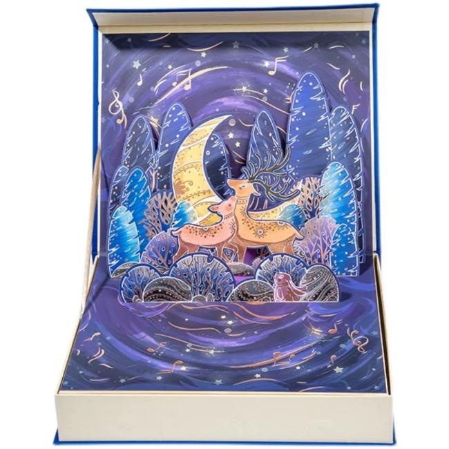 Starlit deer book style rigid gift box showcasing the elegant book-style design and pop-up feature