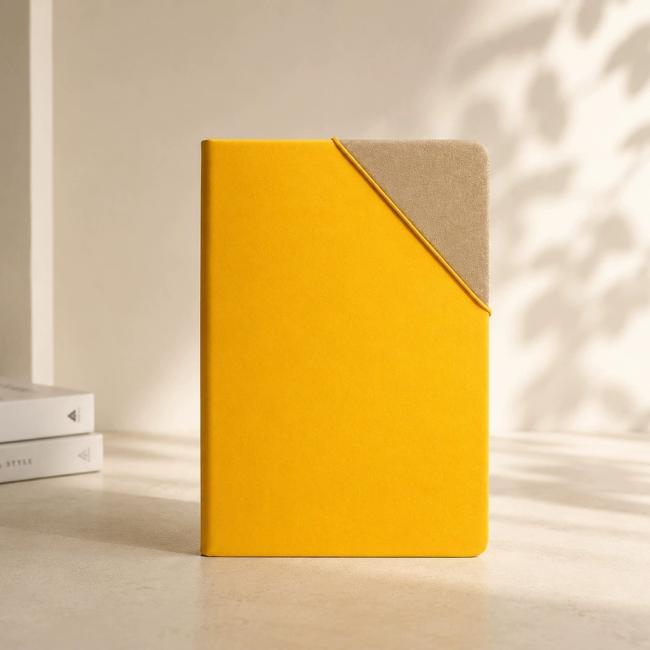 Custom hardcover notebook collection showcasing contrast corner design