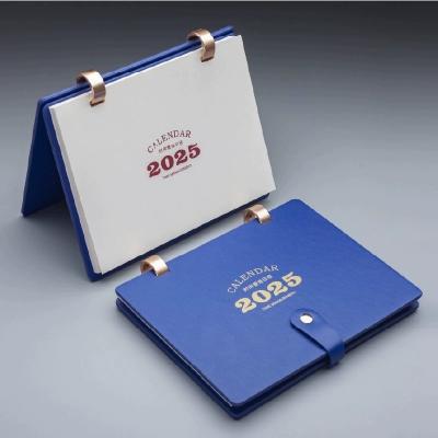 China Custom OEM Faux Leather Cover Desk Calendar with Offset Full-Color Printing and Ring Binding for sale
