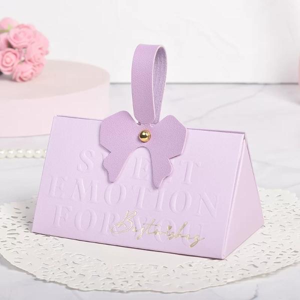 Quality Custom Wedding Candy Gift Box with Bow Handle Elegant Paper Favor Packaging Box for sale