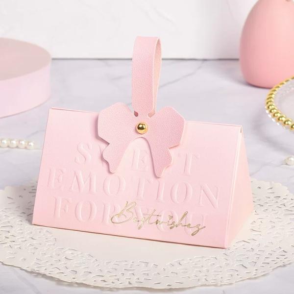 Quality Custom Wedding Candy Gift Box with Bow Handle Elegant Paper Favor Packaging Box for sale
