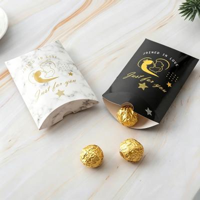 China Paper Pillow Boxes Foil Stamped Foldable Packaging for Gift Candy for sale