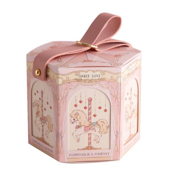 Quality Hexagonal Paper Favor Boxes Strap Handle For Wedding Party Candy for sale