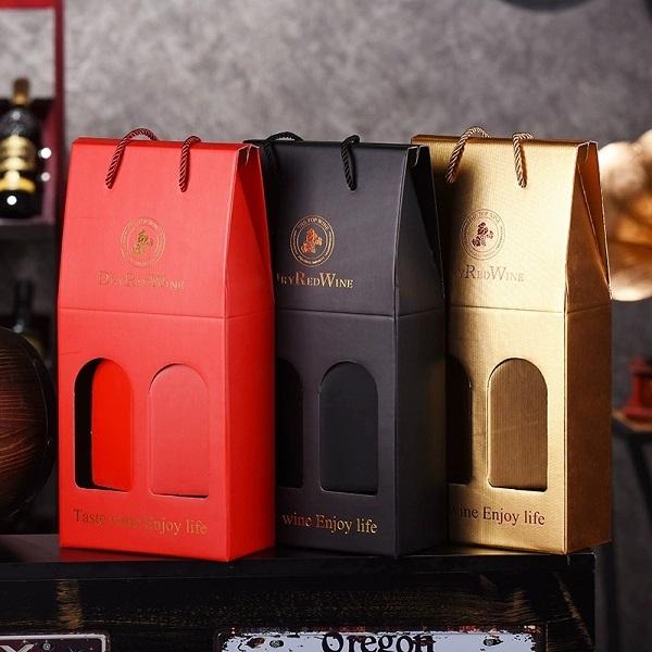 Quality Paper Wine Gift Box With Rope Handles And Window For Bottle Packaging for sale