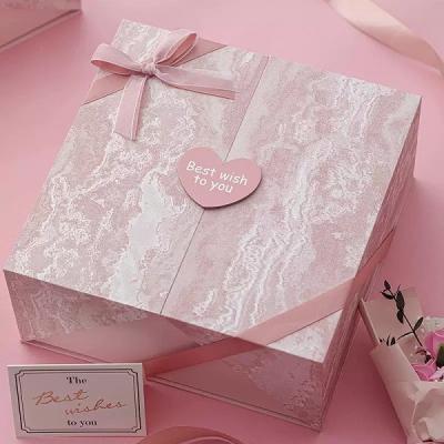 China Double Door Folding Gift Boxes with Heart Seal and Paper Bag Set for sale