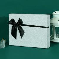 Quality Glitter Rigid Gift Box Lid and Base Packaging With Satin Bow Ribbon for sale