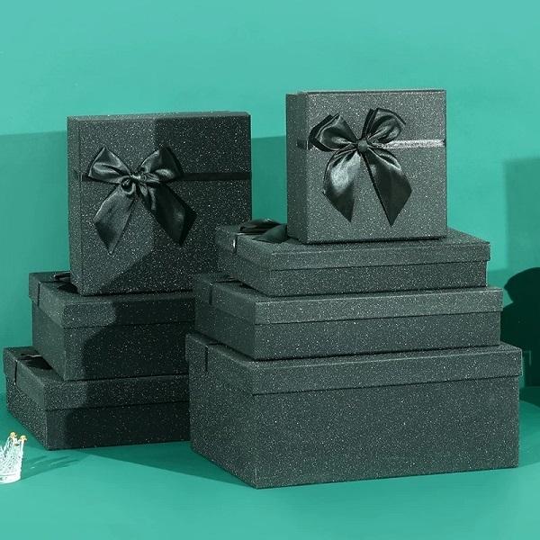 Quality Glitter Rigid Gift Box Lid and Base Packaging With Satin Bow Ribbon for sale