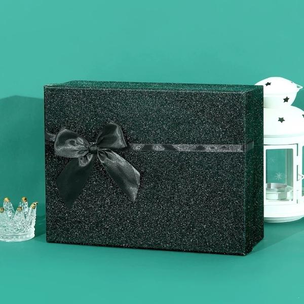 Quality Glitter Rigid Gift Box Lid and Base Packaging With Satin Bow Ribbon for sale