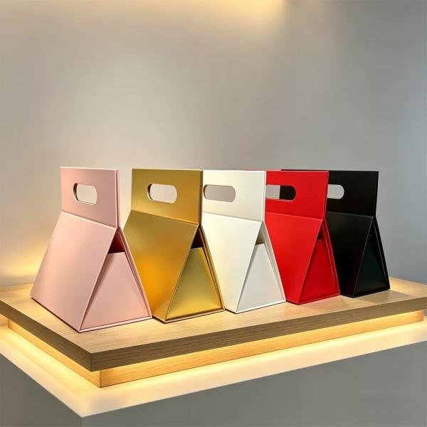 Quality Triangular Foldable Rigid Gift Boxes With Magnetic Closure And Cutout Handles for sale