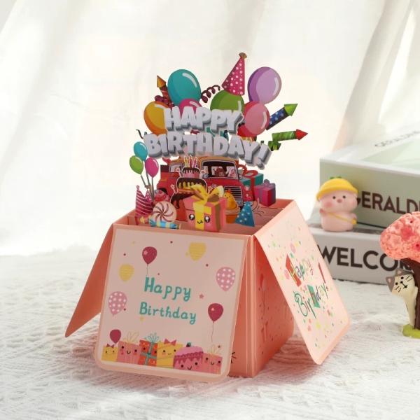 Quality 3D Pop-Up Birthday Greeting Card Box With Multi-Layer Die-Cut Design for sale