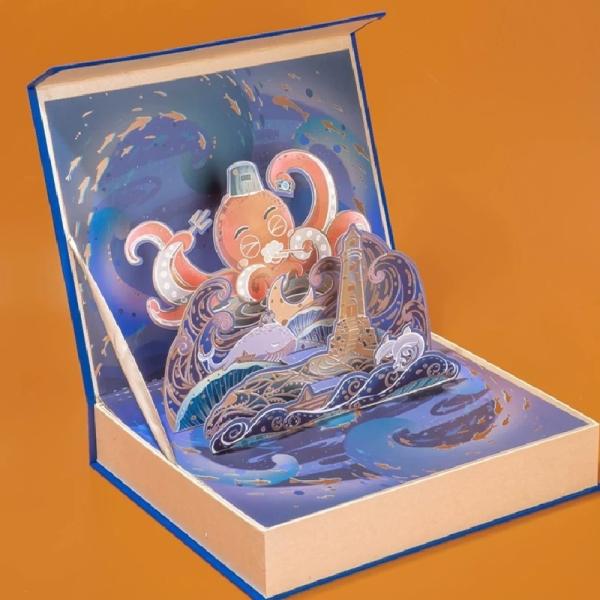 Quality Book Style Rigid Gift Boxes With 3D Pop Up Greeting Card And Inner Sub Boxes for sale