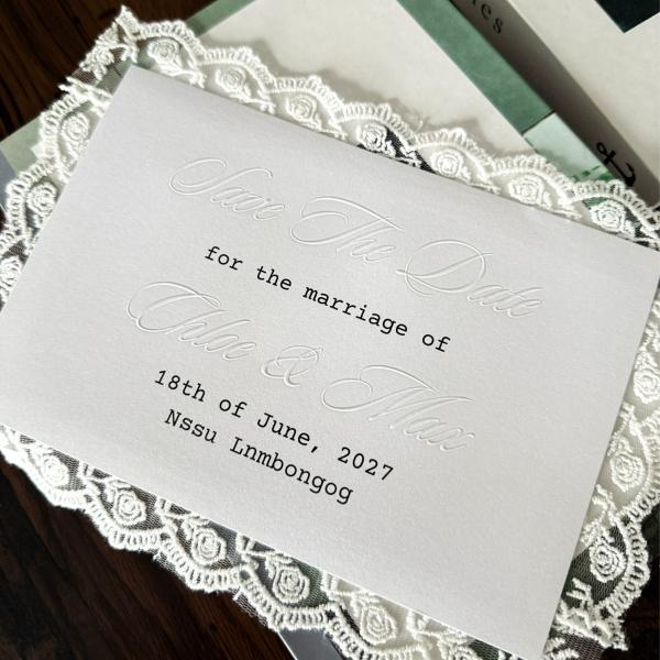 Quality Wedding Invitation Card Sets With Elegant Lace Trim And Embossed Details for sale
