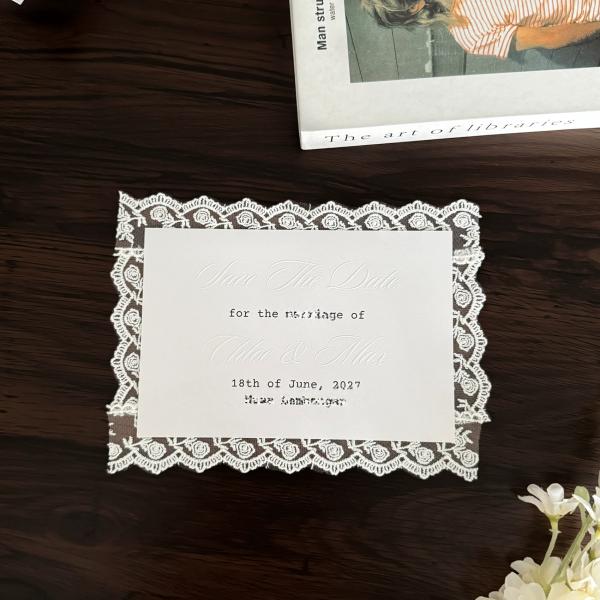 Quality Wedding Invitation Card Sets With Elegant Lace Trim And Embossed Details for sale