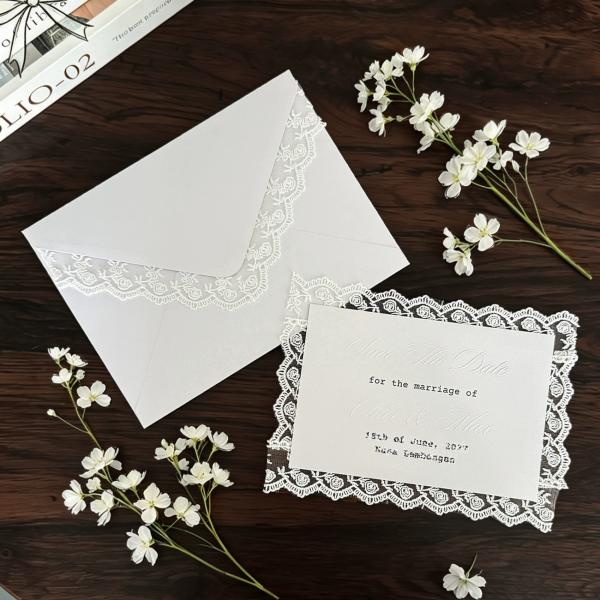 Quality Wedding Invitation Card Sets With Elegant Lace Trim And Embossed Details for sale