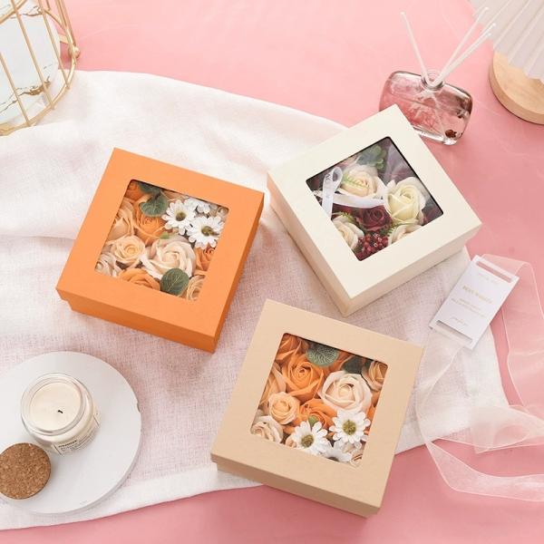 Quality Square Paper Gift Boxes With Window And Soap Flower Insert For Holiday Gifting for sale